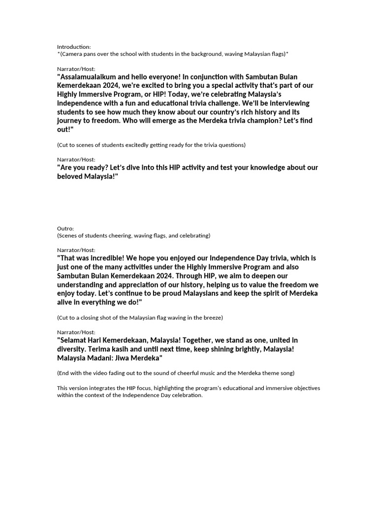 Independence Day Trivia Script | PDF