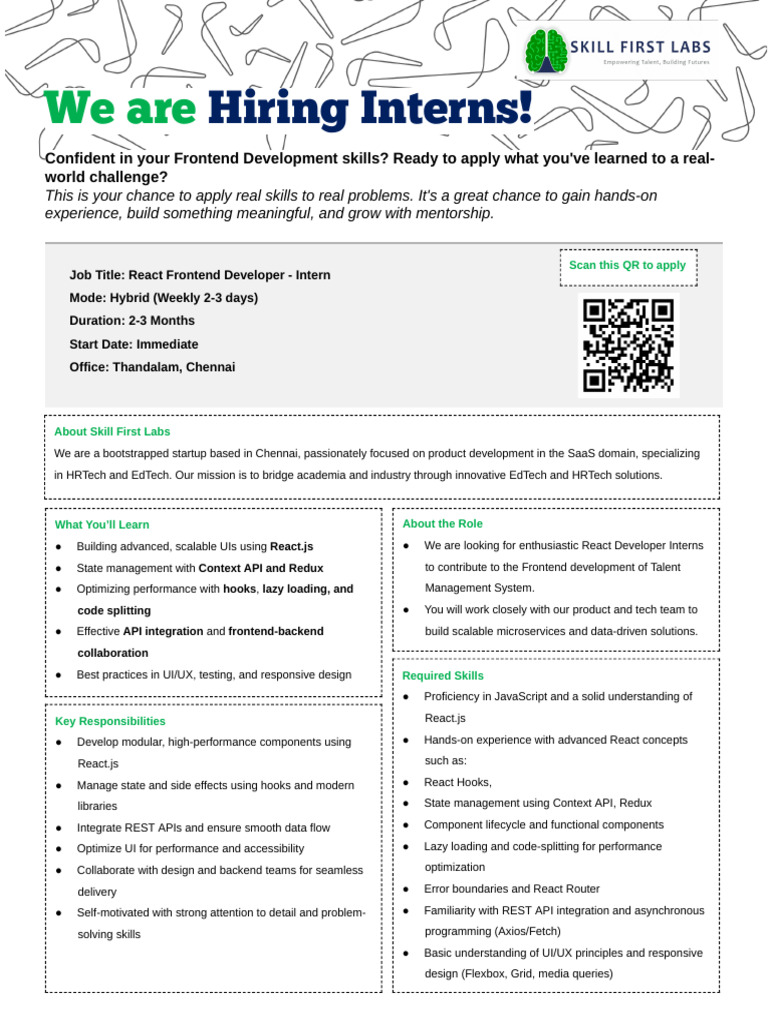 Job Description - Intern React Frontend Developer | PDF | Computing | Information Technology