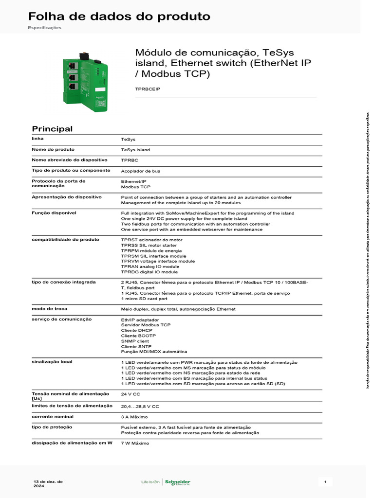 Schneider Electric - TeSys-island - TPRBCEIP | PDF | Ethernet ...