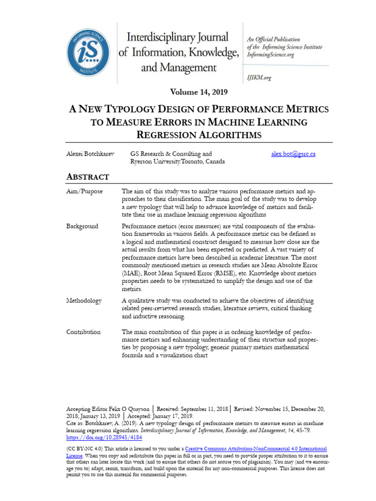 Performance Metrics Error Measures in Ma | PDF | Forecasting | Machine Learning