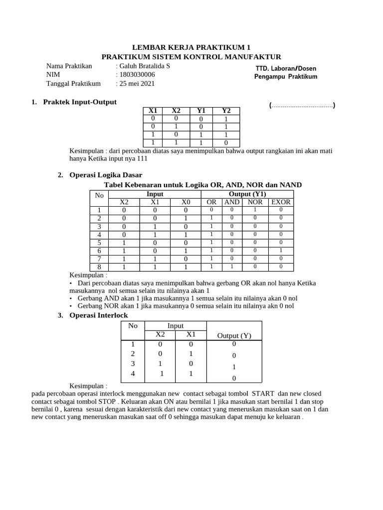 Lembar Kerja Praktikum 1 Praktikum Sistem Kontrol Manufaktur | PDF