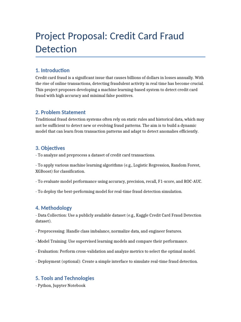 Credit Card Fraud Detection Proposal | PDF