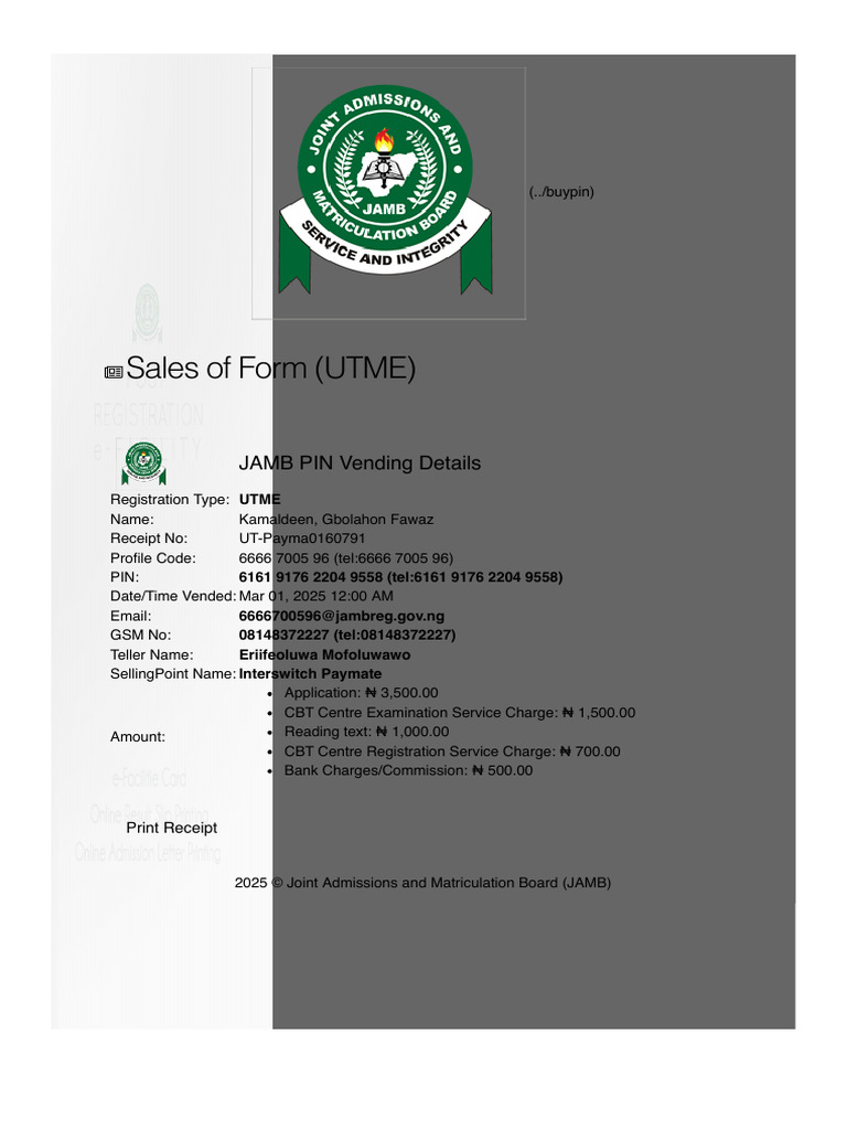 Jamb E-Pin Fawaz | PDF