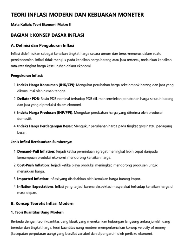 Teori Inflasi Modern Dan Kebijakan Moneter | PDF