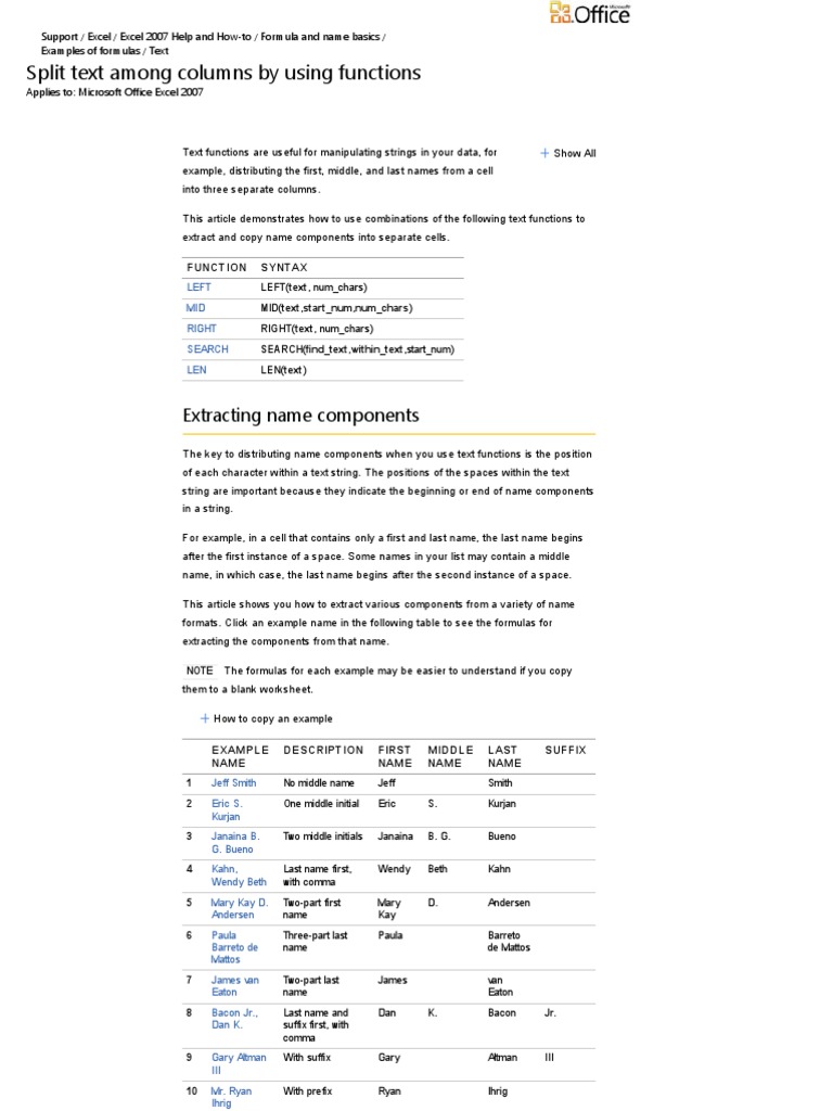 Split Text Among Columns | PDF | String (Computer Science) | Microsoft Excel