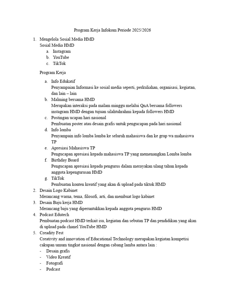Program Kerja Infokom Periode 2025 | PDF
