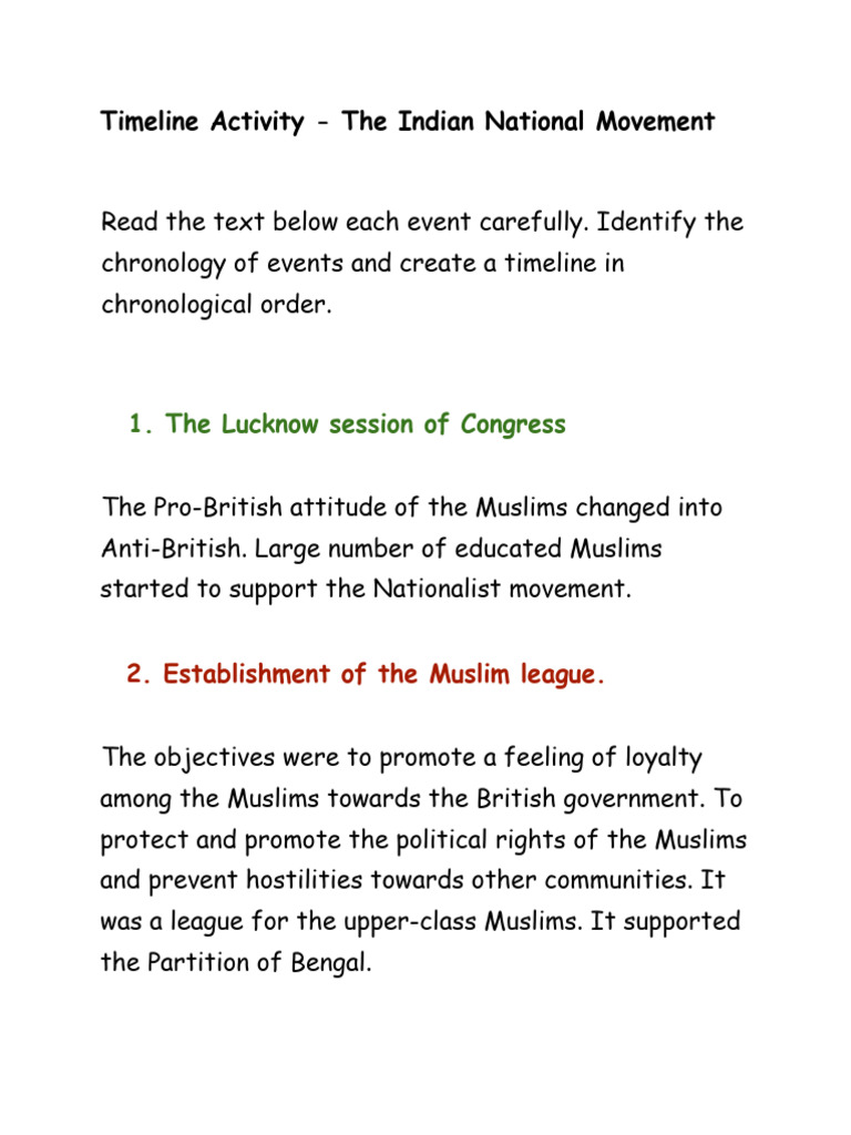 Timeline of the Indian National Movement | PDF | British Raj | Indian ...