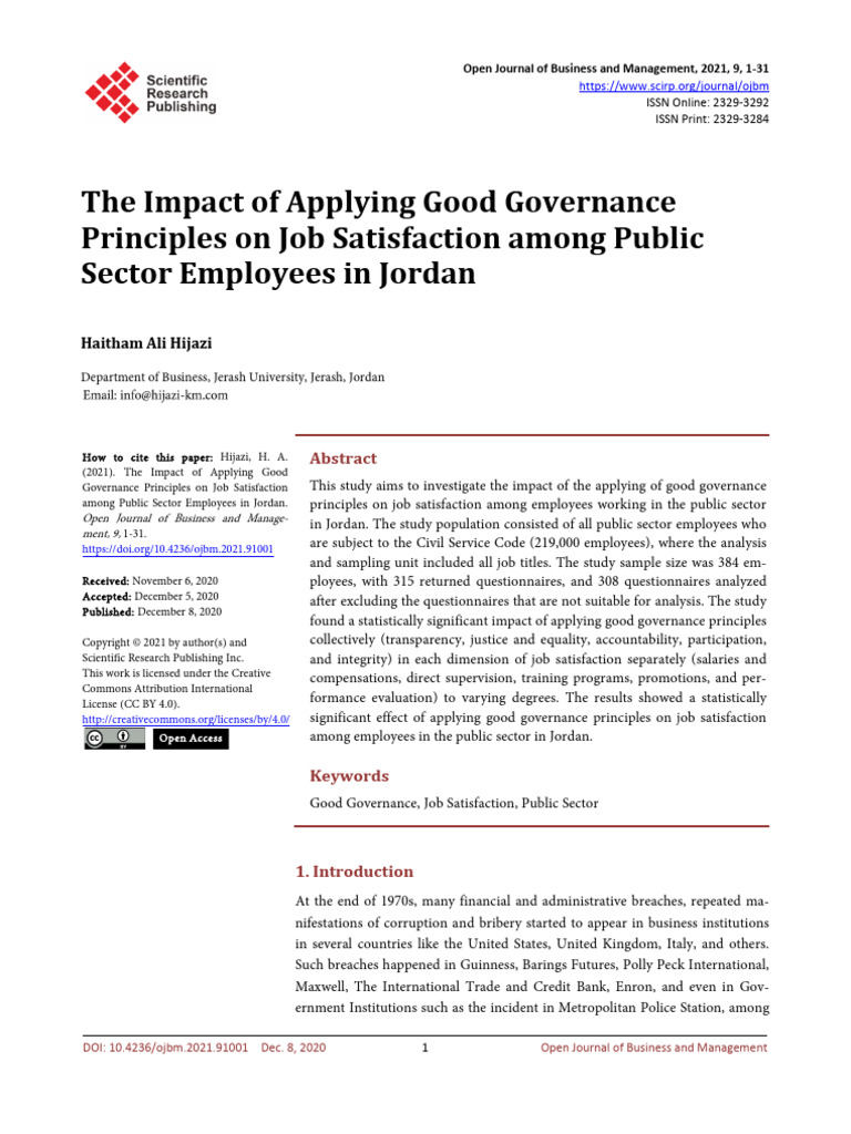 The Impact of Applying Good Governance Principles On Job 10ale84mee ...