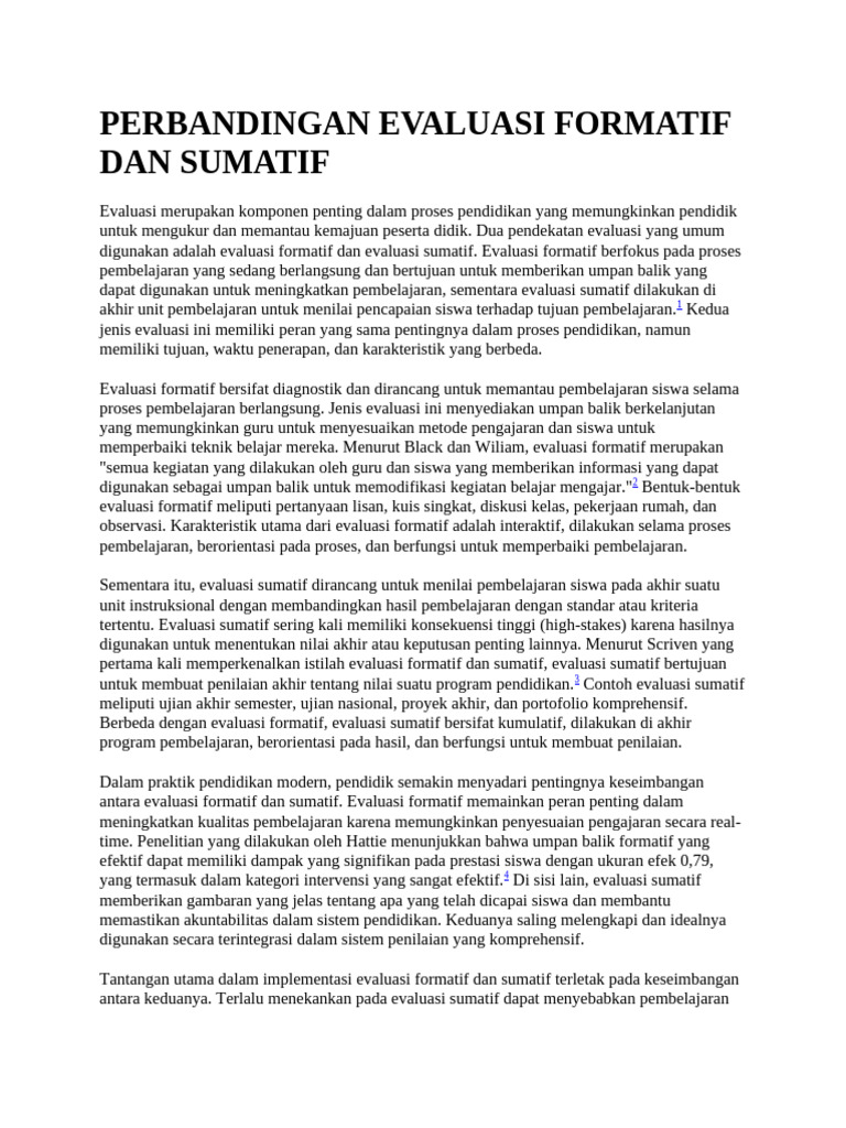 Perbandingan Evaluasi Formatif Dan Sumatif | PDF