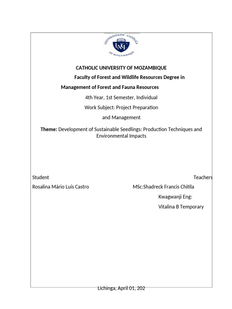 CATHOLIC UNIVERSITY OF MOZAMBIQUE | PDF | Sustainability ...