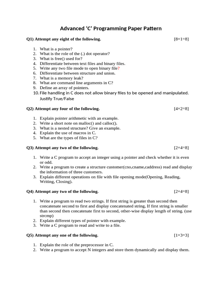 Advanced - C-Programming - Paper I-1 | PDF