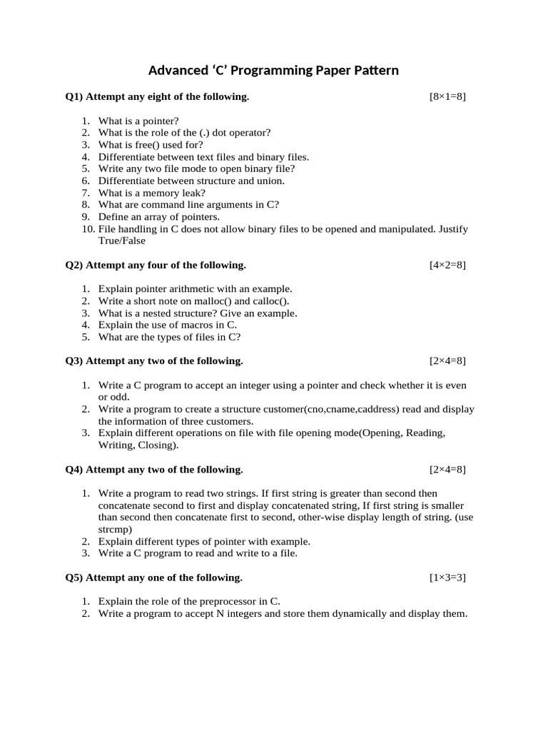 Advanced - C-Programming - Paper I | PDF