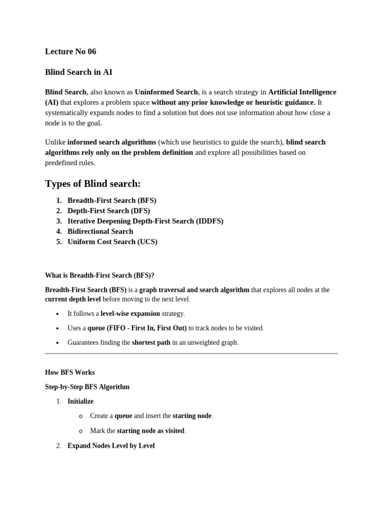 AI Lect 06 Blind Search and Breadth First Search | PDF | Theoretical Computer Science | Algorithms