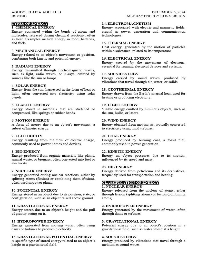 Sources, Classification, Types of Energy | PDF | Energy Development | Fuels