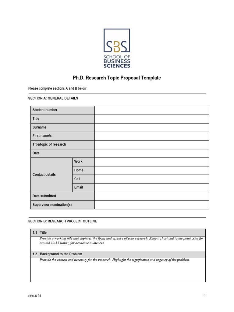 SBS PHD Research Topic Proposal Template | PDF | Theory | Methodology