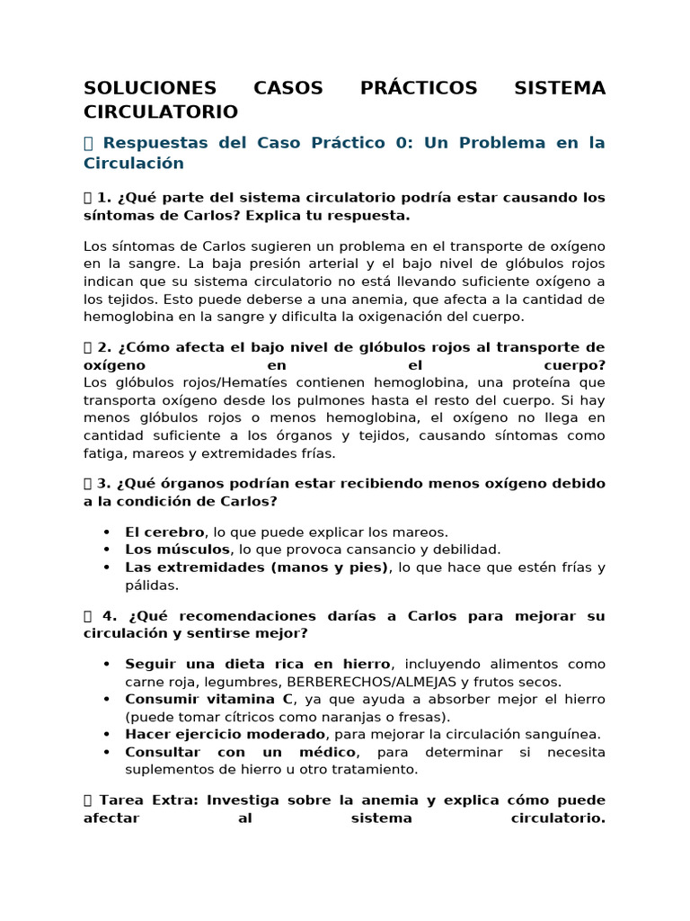 Problemas Circulatorios y Soluciones | PDF | Sistema circulatorio | Corazón