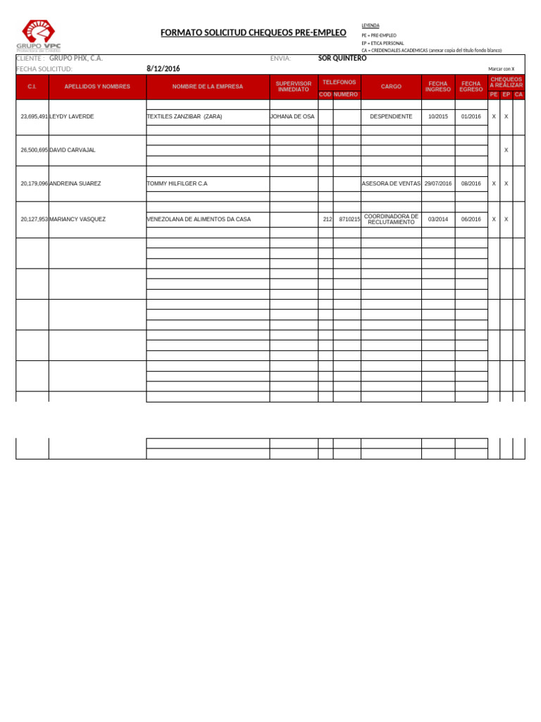 Formato de Solicitud de Chequeos Pre-Empleo | PDF