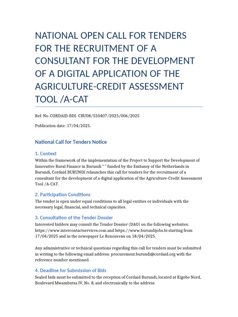 National Open Call For Tenders a-CAT | PDF