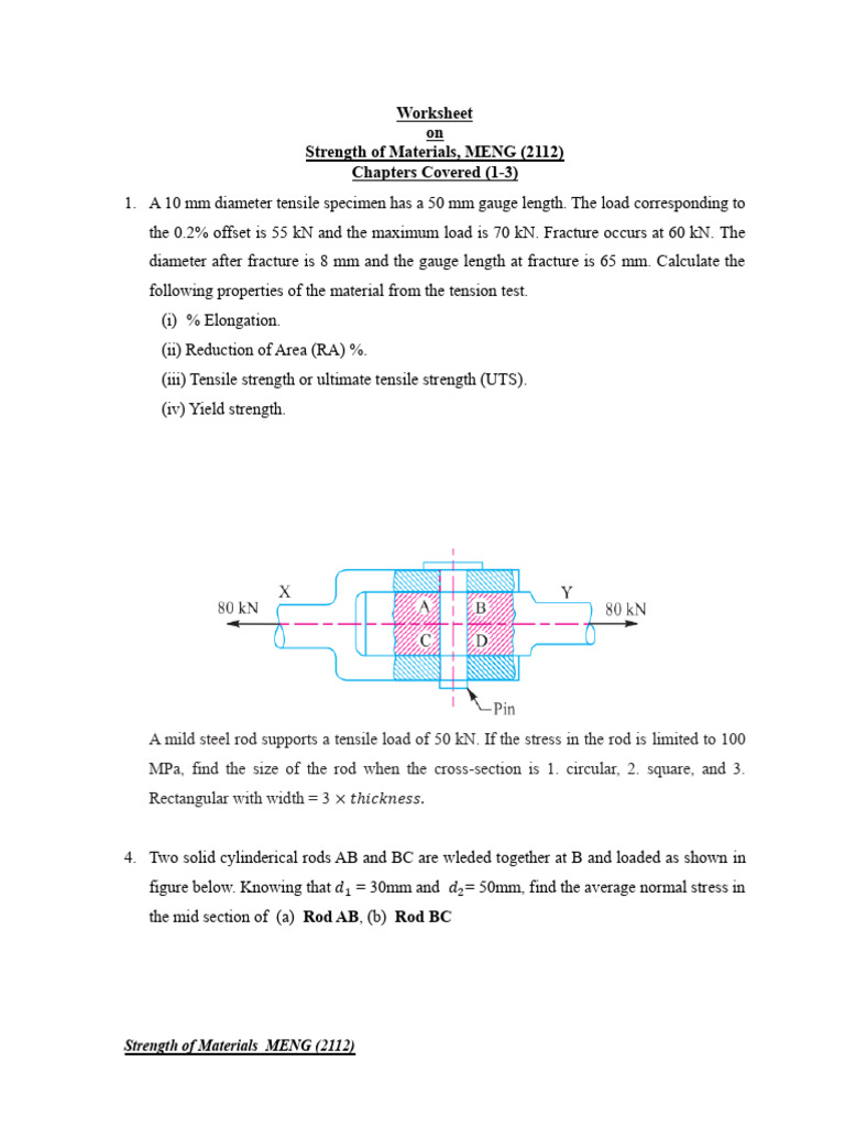 Strength of Materials Worksheet 1-3 | PDF | Strength Of Materials ...