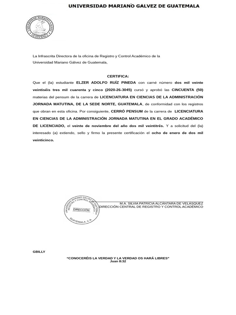 Certificación de Cierre de Pensum UMG | PDF