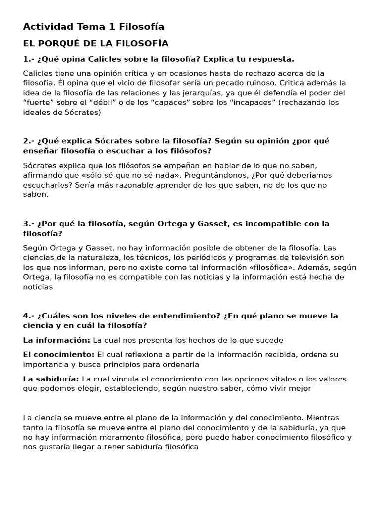 Actividad Tema 1 | PDF | Conocimiento | Sócrates