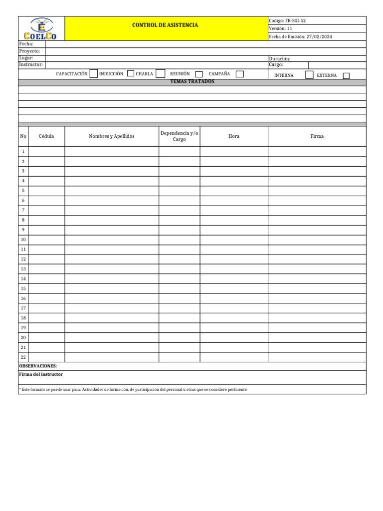 Fr-Sgi-52 Control Asistencia | PDF