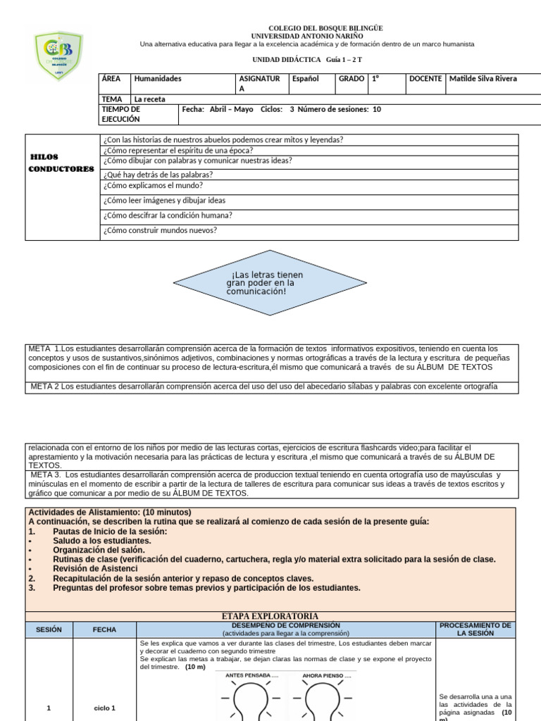 Español 1- Unidad Guia 1 - 2 T | PDF | Comprensión lectora ...