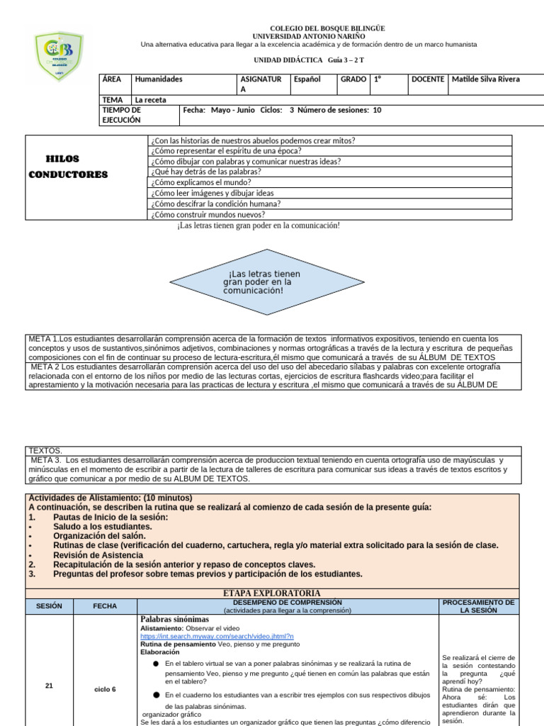 Español 1 - Unidad Guia3 - 2 T | PDF | Comprensión lectora | Pensamiento