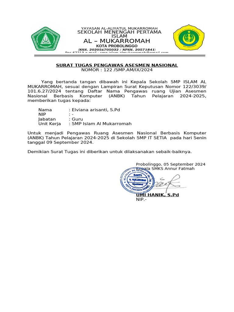 Surat-Tugas-Pengawas-ANBK | PDF