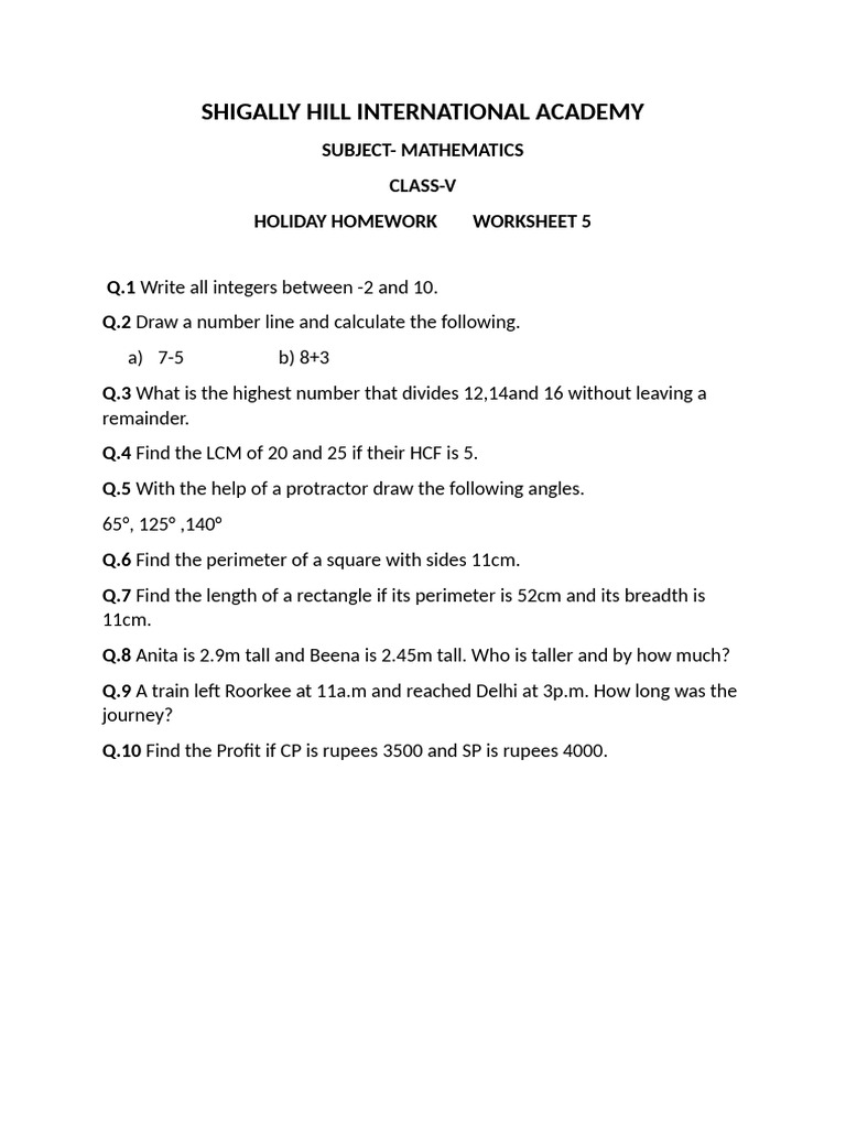 Worksheet 5 Class5 | PDF