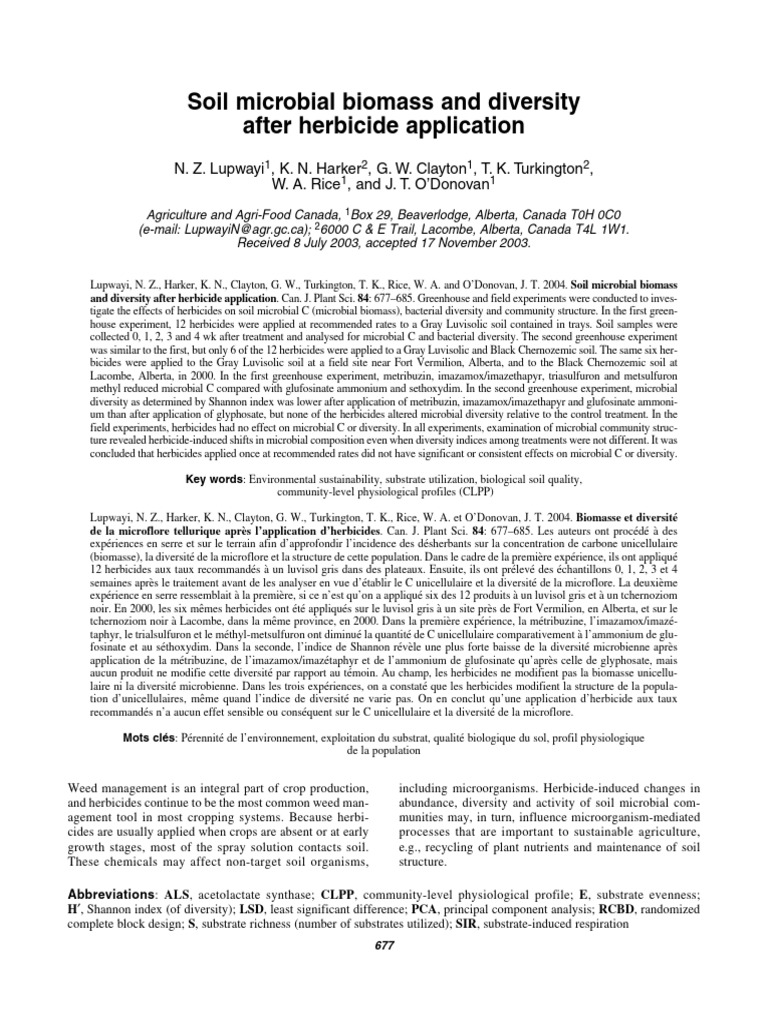 rrespiration no effect-Soil microbial biomass and diversity after herbicide application | PDF ...