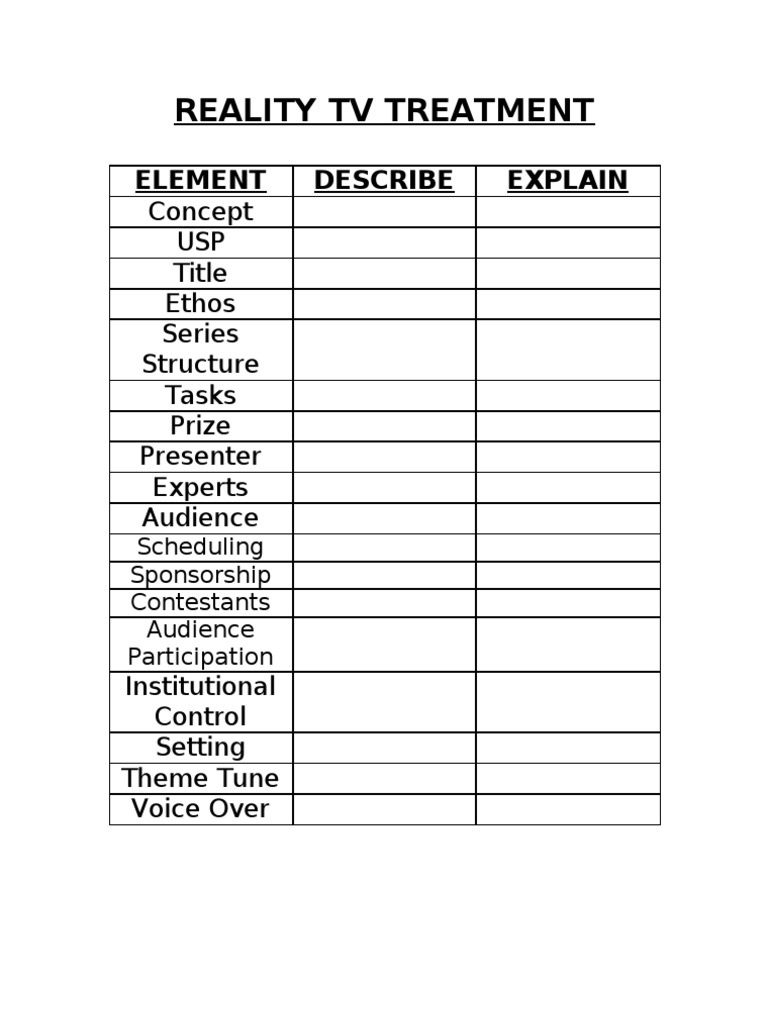 Reality TV Treatment Layout | PDF | Career & Growth | Computers