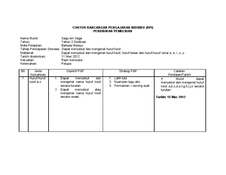 Contoh Rancangan Pengajaran Individu | PDF | Karier & Perkembangan ...