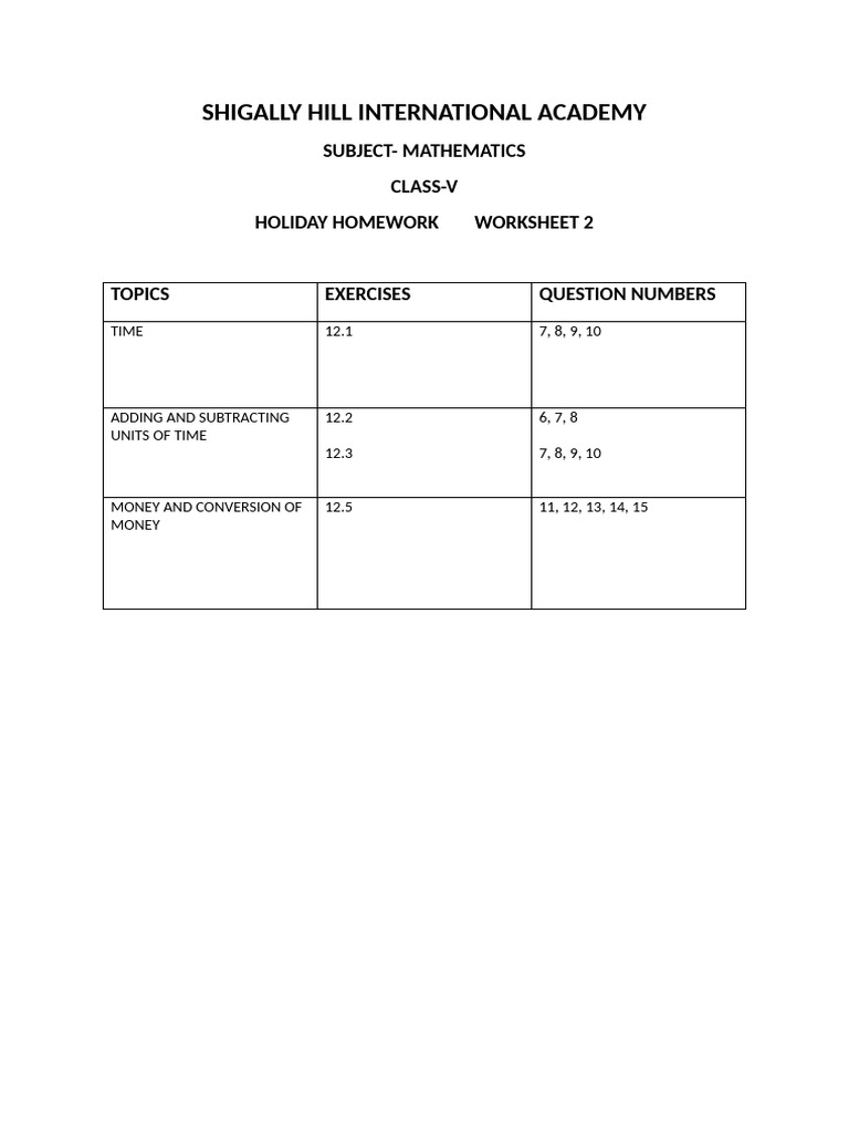 Worksheet 2 Class5 | PDF