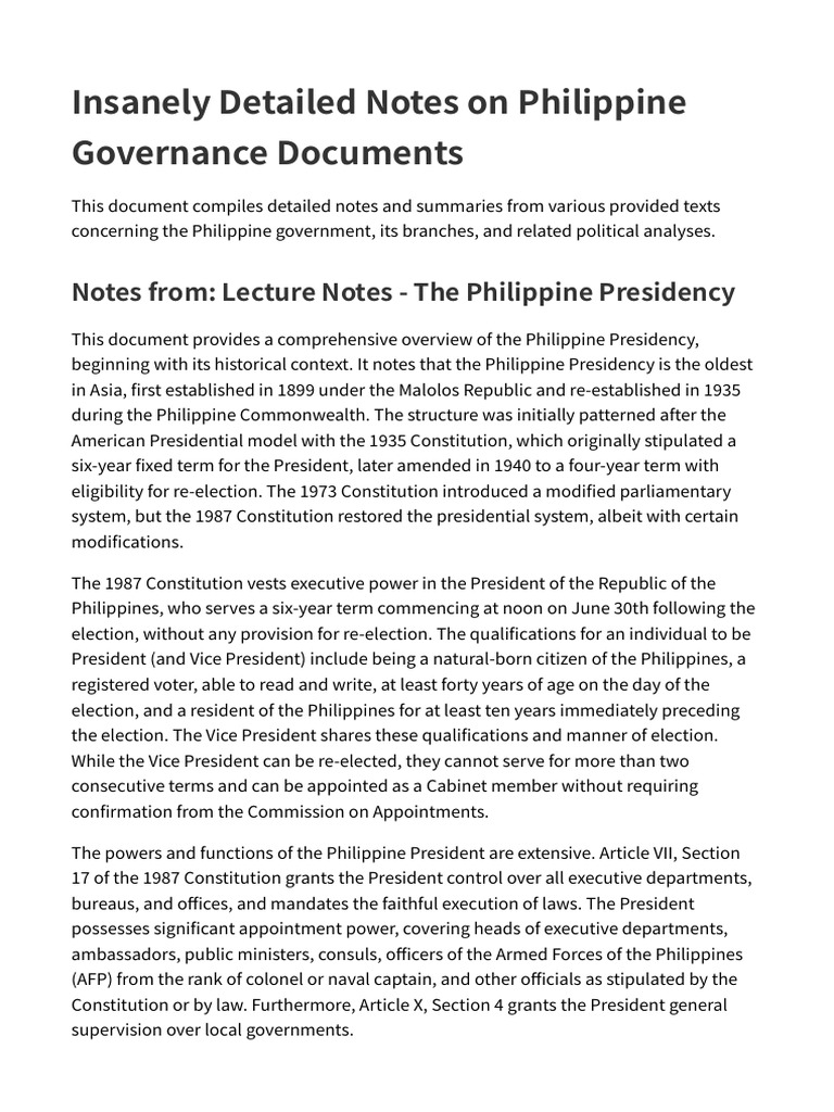 Philippine Governance Overview and Analysis | PDF | Presidents Of The ...