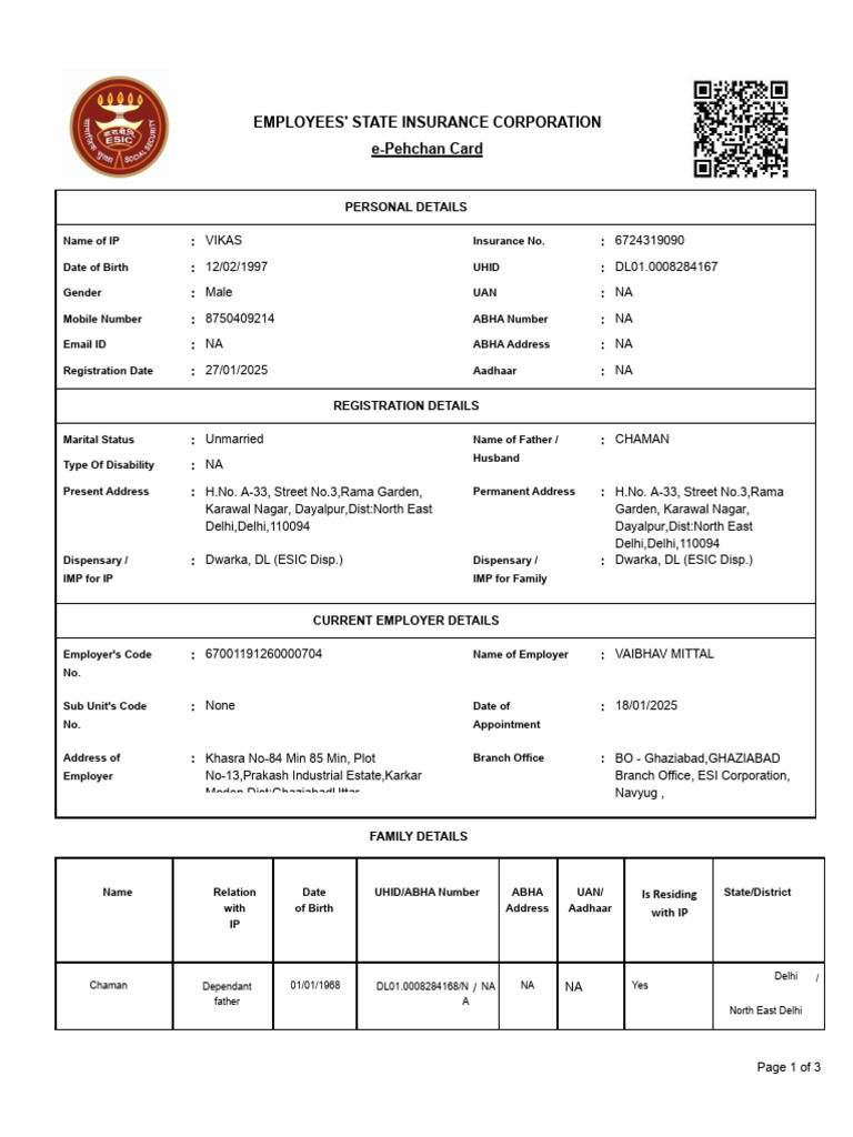 UHID Information for ESIC e-Pehchan Card | PDF | Social Programs ...