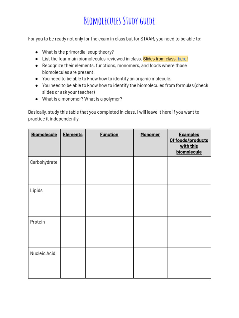 Biomolecules Study Guide | PDF
