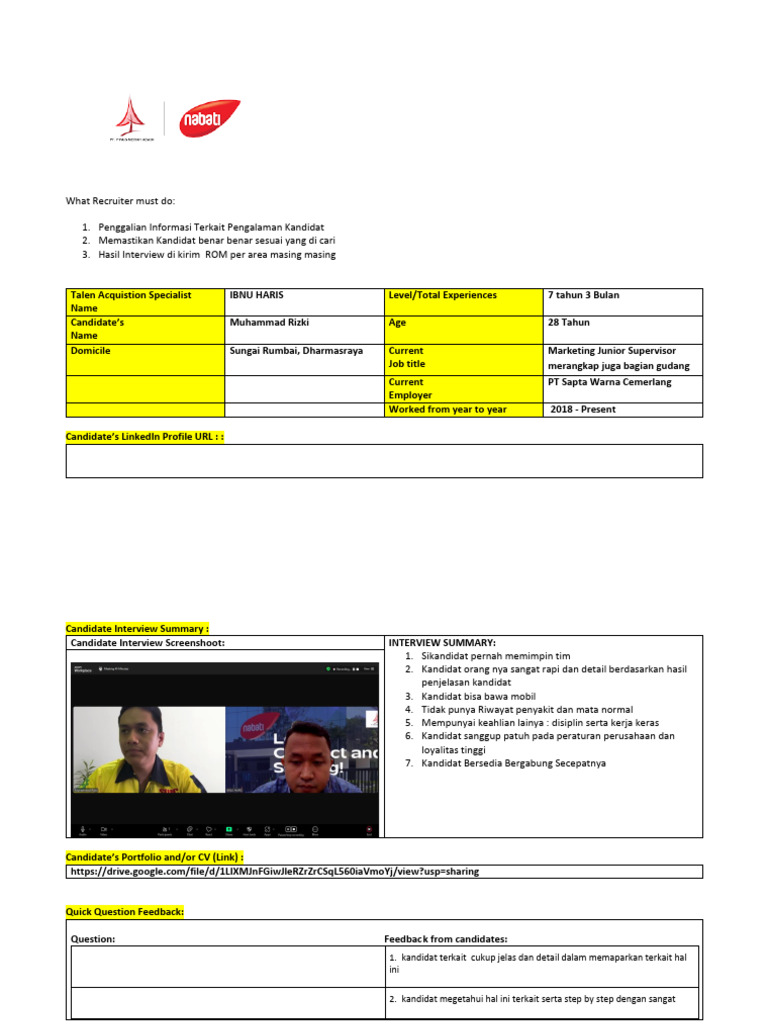 TAF - Summary Interview - PT Pinus Merah Abadi (Muhammad Rizki) | PDF
