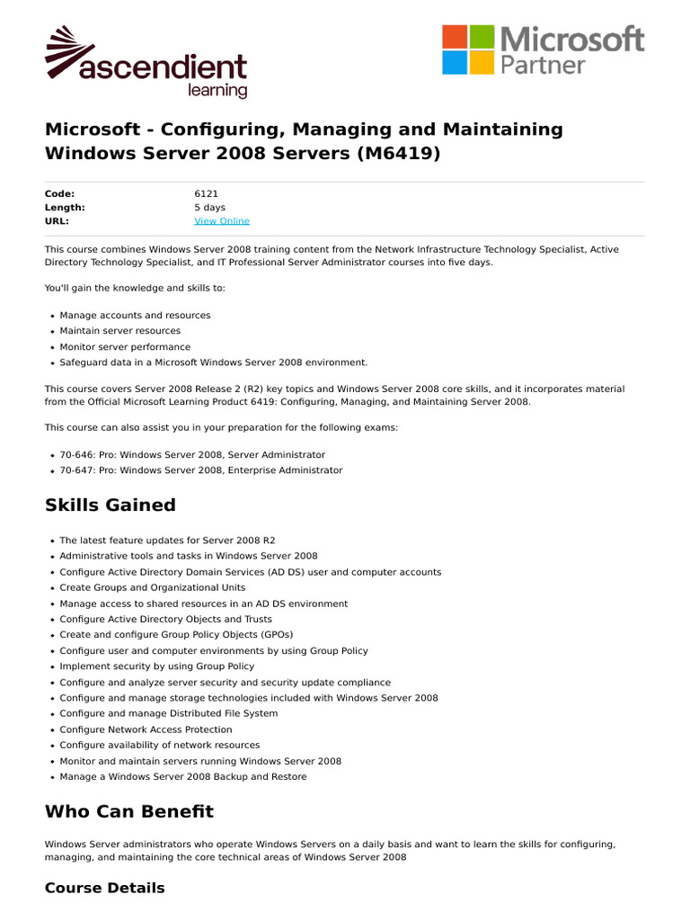 Configuring Managing and Maintaining Windows Server 2008 Servers m6419 | PDF | Group Policy ...