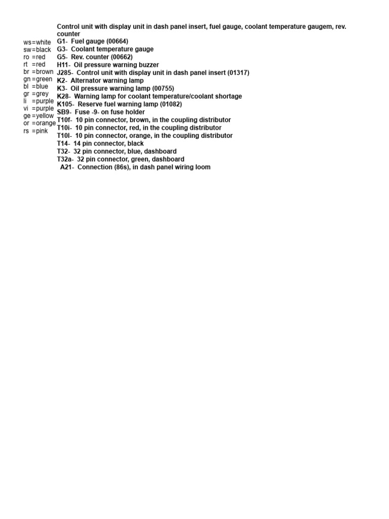 Ws White SW Black Ro Red RT Red BR Brown GN Green BL Blue GR Grey Li ...