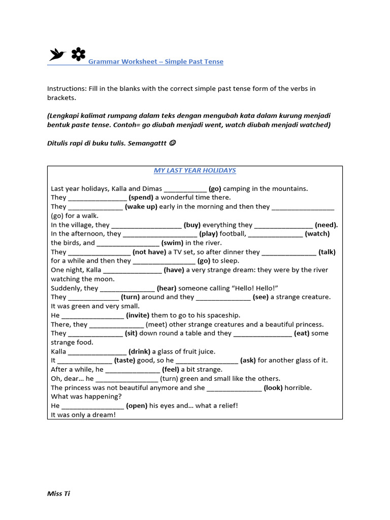 ? Grammar Worksheet - Simple Past Tense | PDF