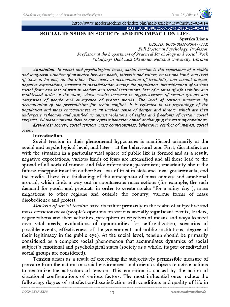 Social Tension and Its Societal Impact | PDF | Attitude (Psychology) | Fear