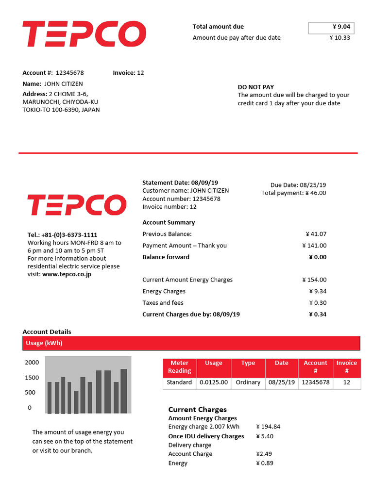 Tokyo Electric Invoice Summary | PDF | Invoice | Payments