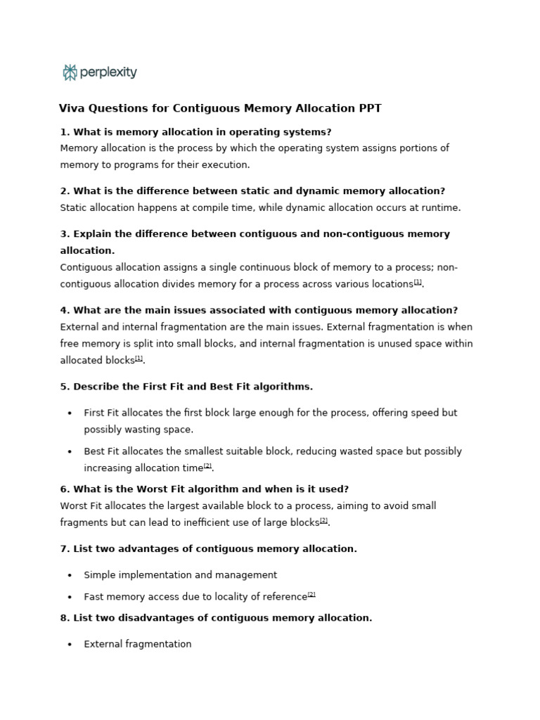 Viva Questions For Contiguous Memory Allocation OS | PDF | Computer ...