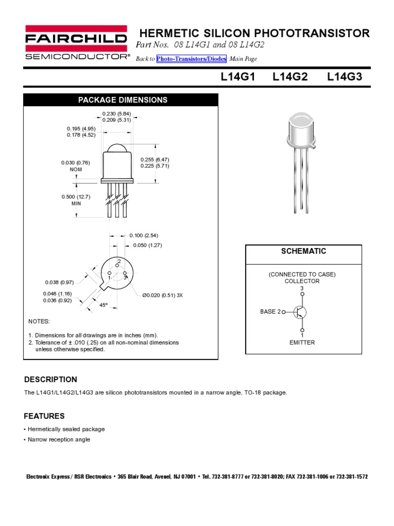 Hermetic Silicon Phototransistor: Part Nos. 08 L14G1 and 08 L14G2 | PDF ...