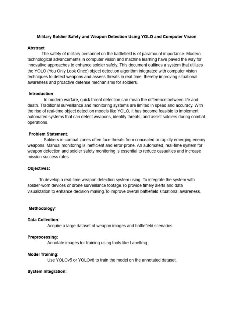 Military Soldier Safety and Weapon Detection Using YOLO and Computer ...