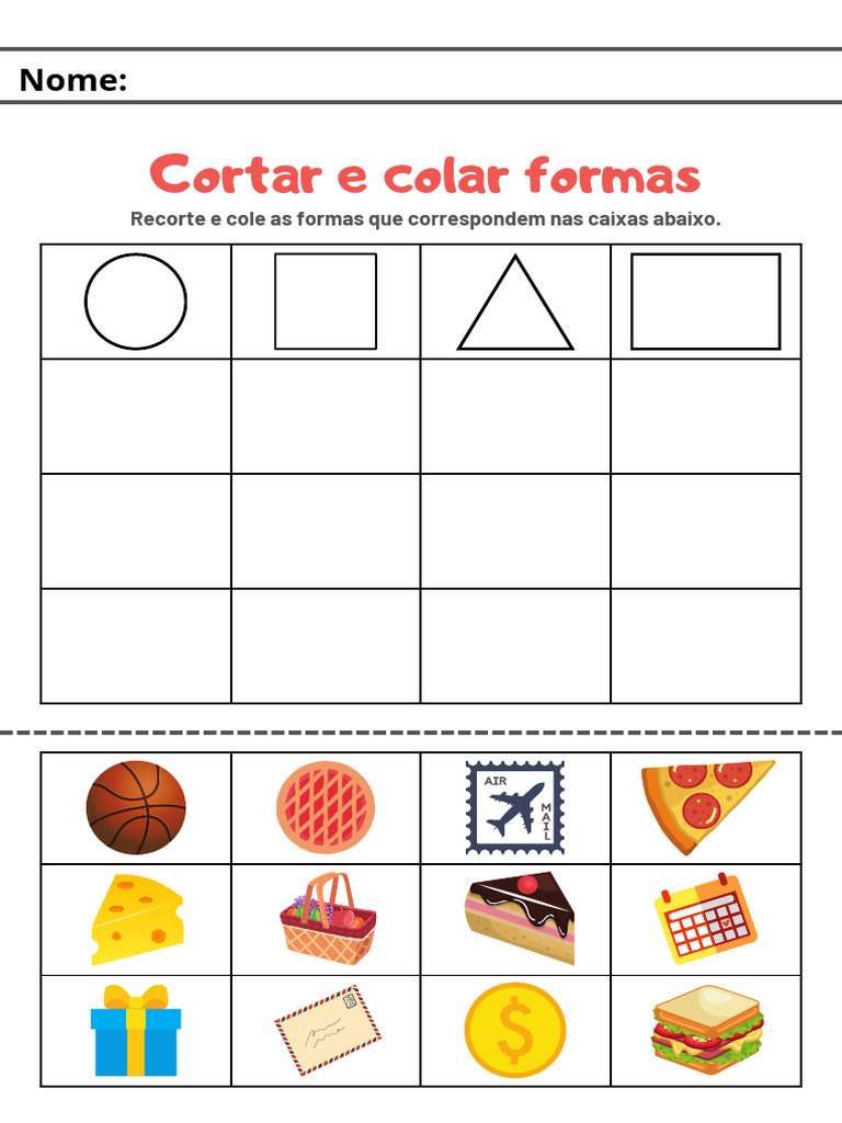 Cut and Paste Shapes Worksheet | PDF