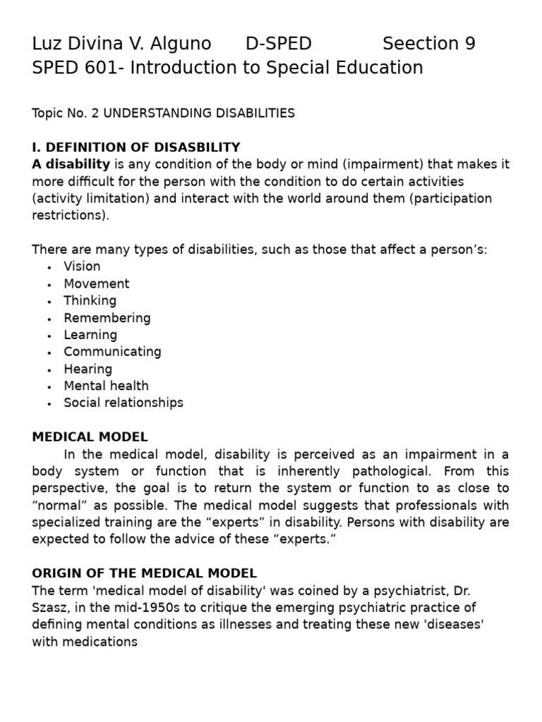 Topic No 2 Notes on Understanding Disabilities_recovered | PDF ...