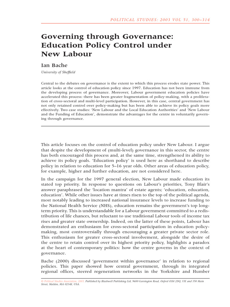 Education Policy Control under New Labour | PDF | Governance