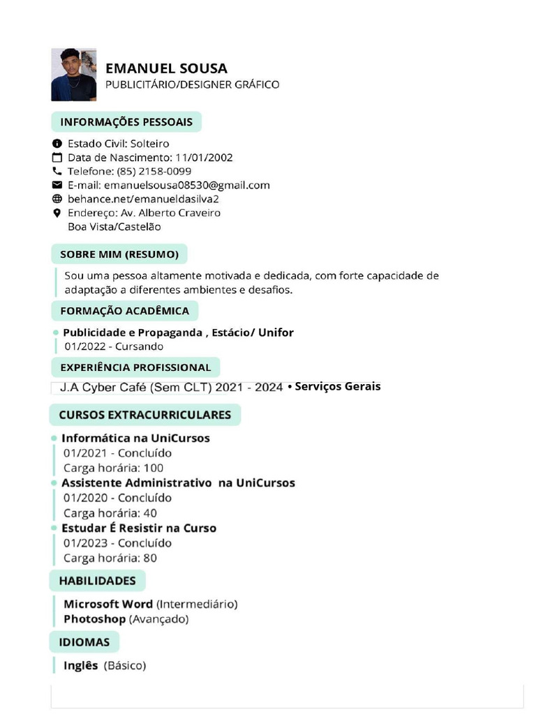 Currículo Vitae Emanuel | PDF